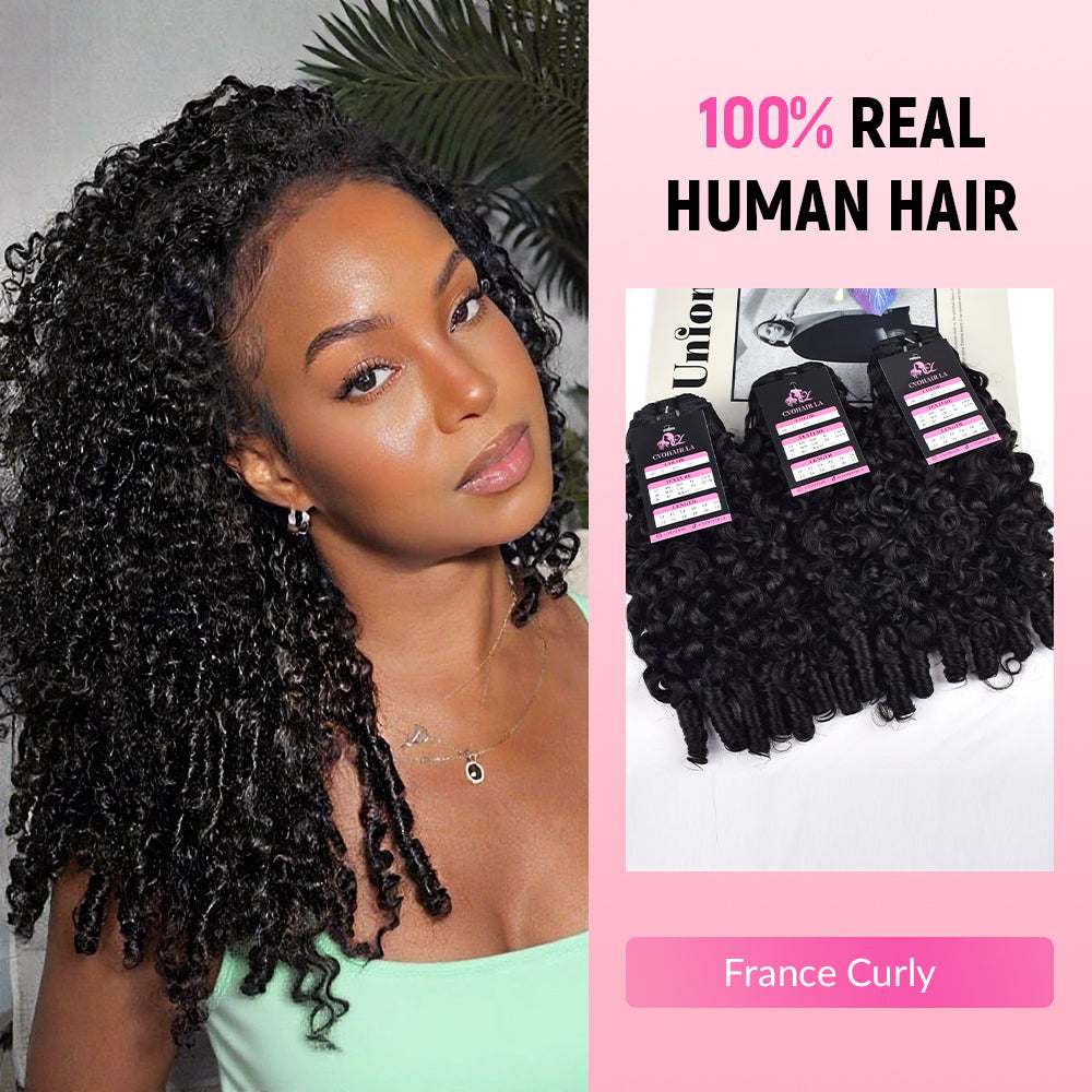 #1B 10A France Curly Human Hair Bundles CVOHAIR