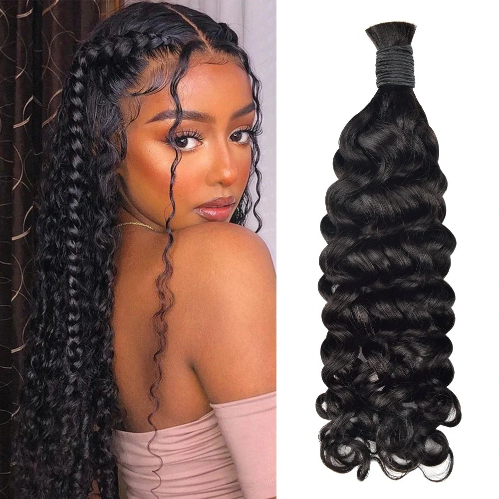 Natural Black Italian Curly Bulk Human Hair For Boho Braids CVOHAIR
