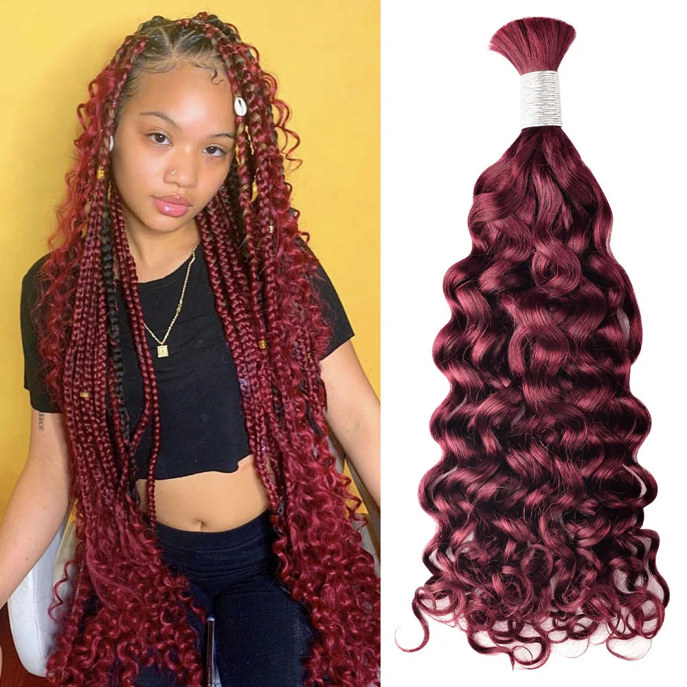 #99J Burgundy Boho Braids Italian Curly No Weft Bulk Hair for Human Ha ...