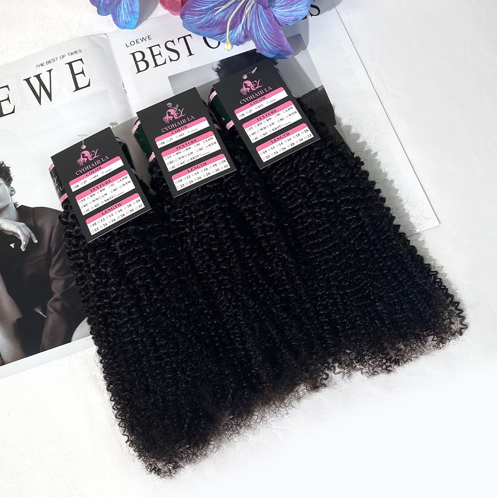 #1B Kinky Curly 10A Human Hair Weave Bundles 100% Unprocessed Hair Wef ...